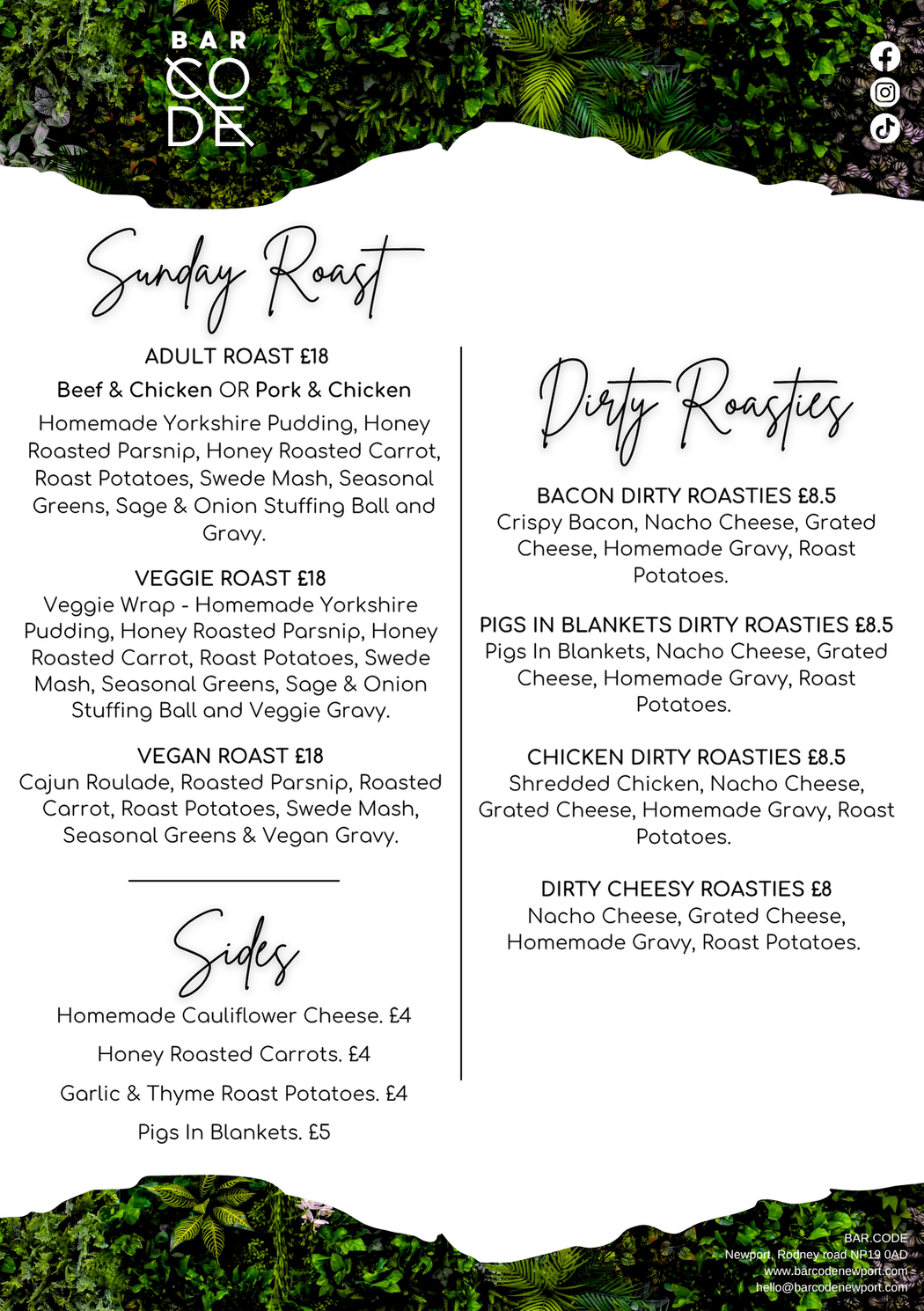 SUNDAY LUNCH – BAR.CODE NEWPORT ltd.